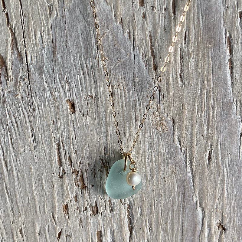 Sea Foam Sea Glass with Freshwater Pearl - Beachcomber Jewellery